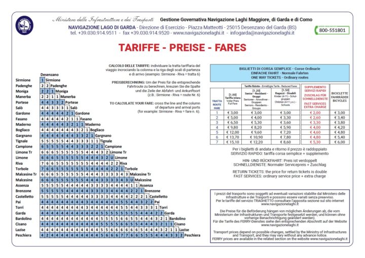 Rates - Lake Garda - Navigazione Laghi
